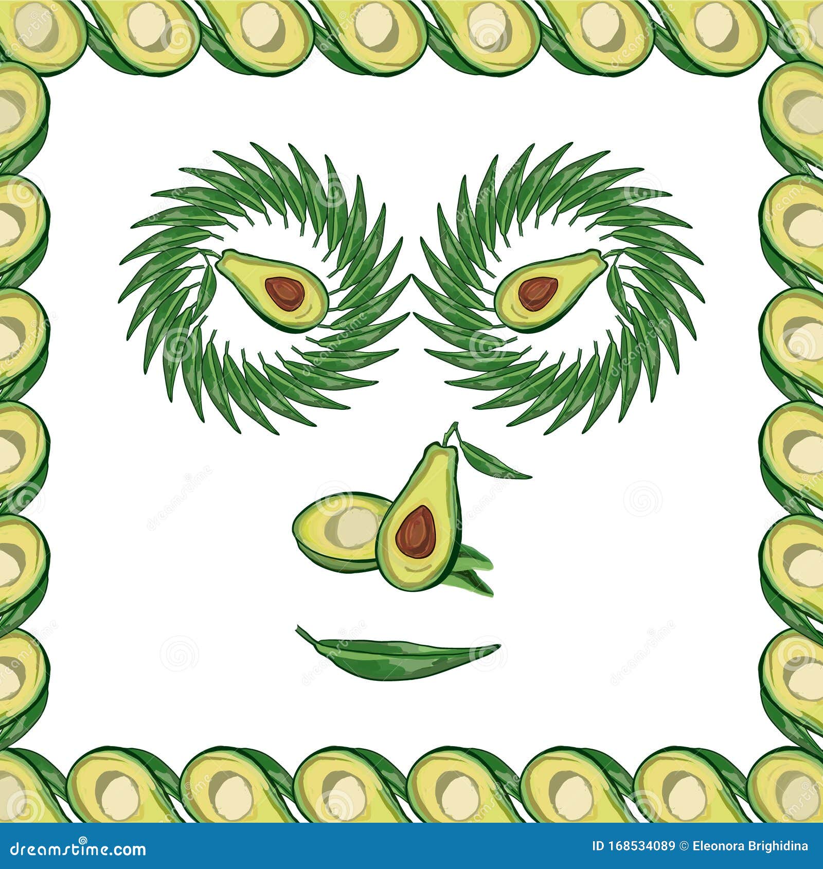 Square Frame Made of Avocado on a White Background. Vector Illustration ...