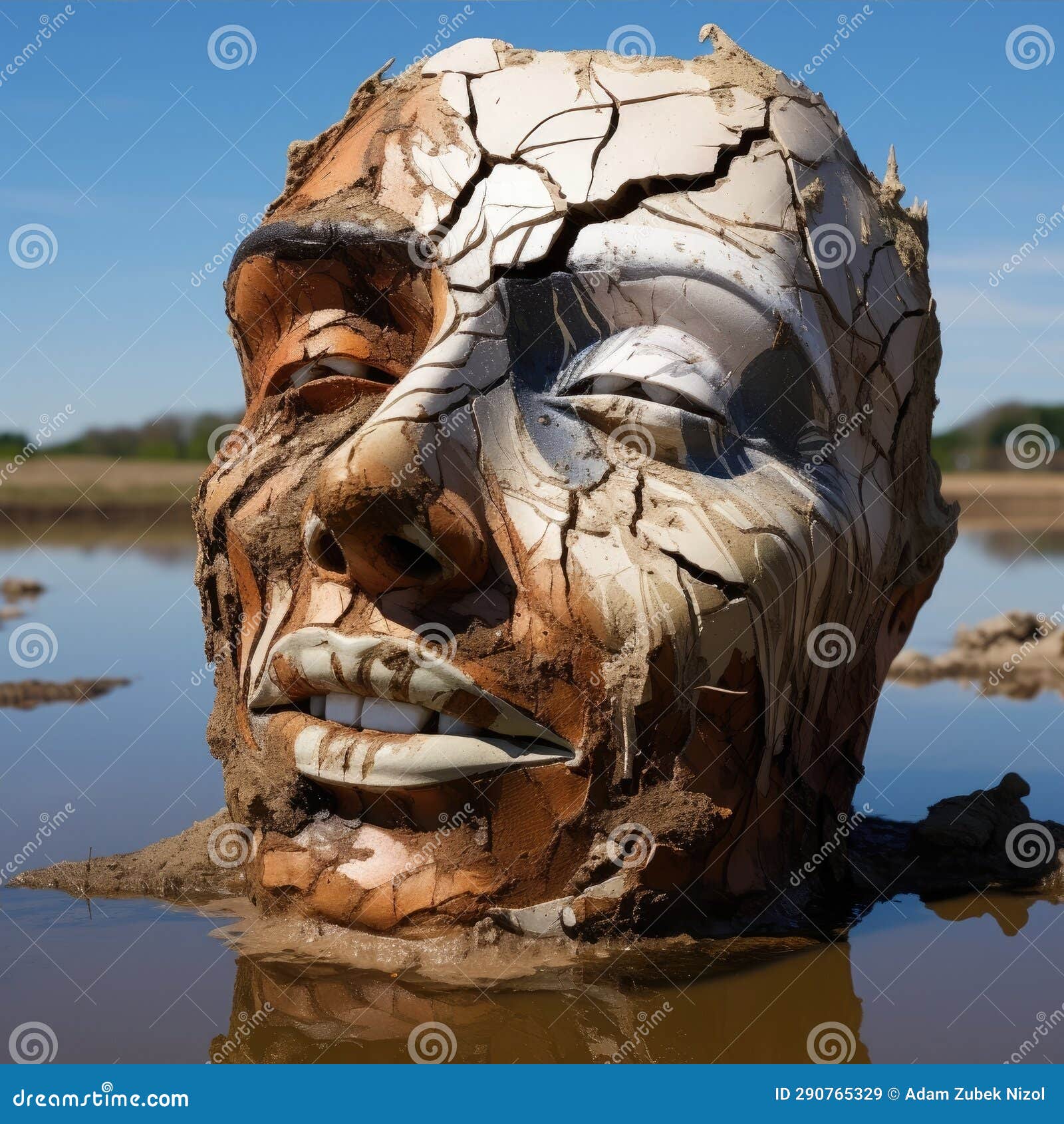 A face made out of mud stock illustration. Illustration of lake - 290765329