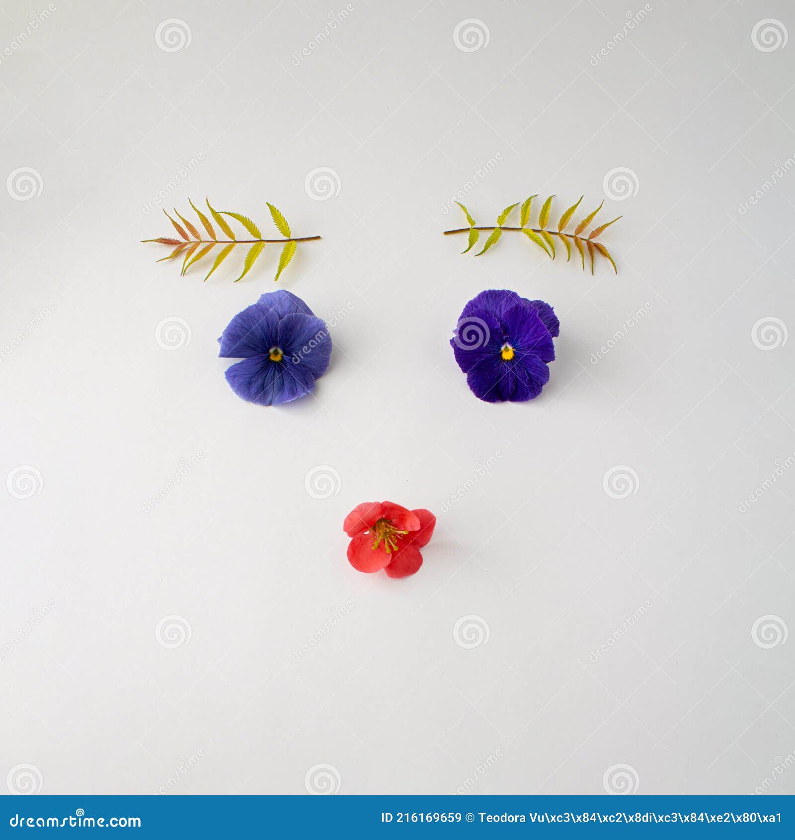 Face Made with Various Flowers, Violet, Tropical Flower, and Leafs ...