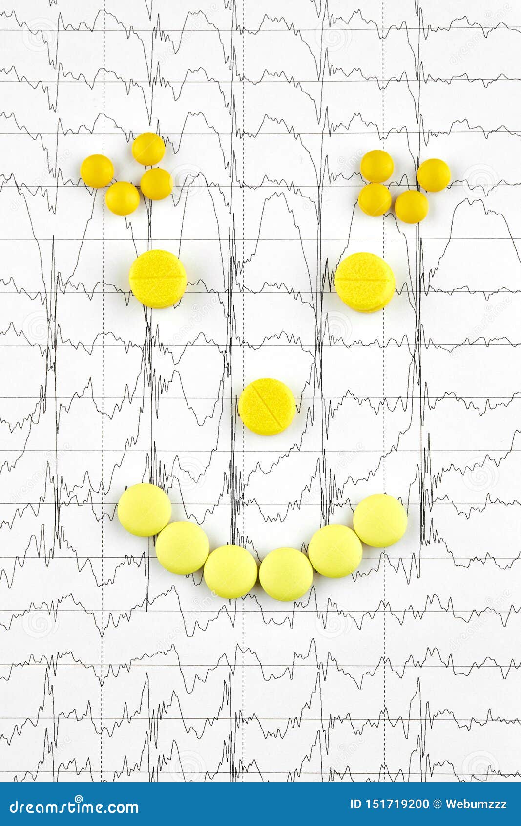 Face Made of Yellow Pills on EKG Graph. Medicine Stock Photo - Image of ...