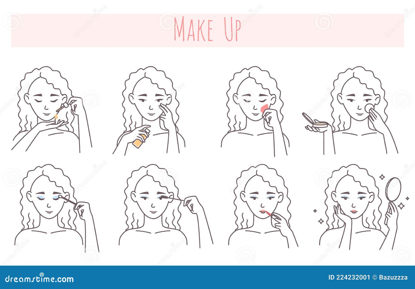 Face Makeup Application Steps, Vector Illustration. Facial Skin Care ...