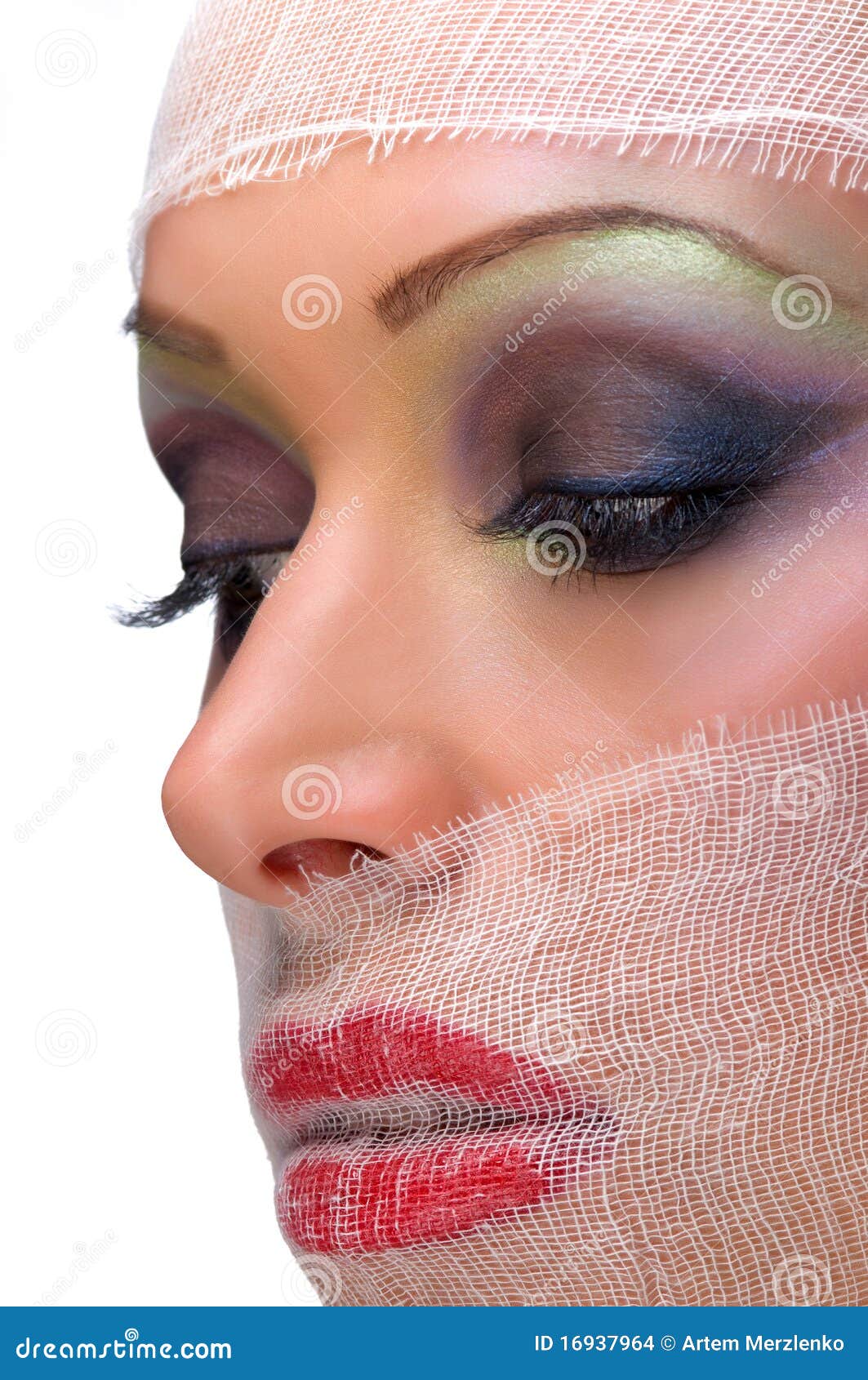 Face Makeup Veiled with Gauze Stock Photo - Image of clean, mouth: 16937964