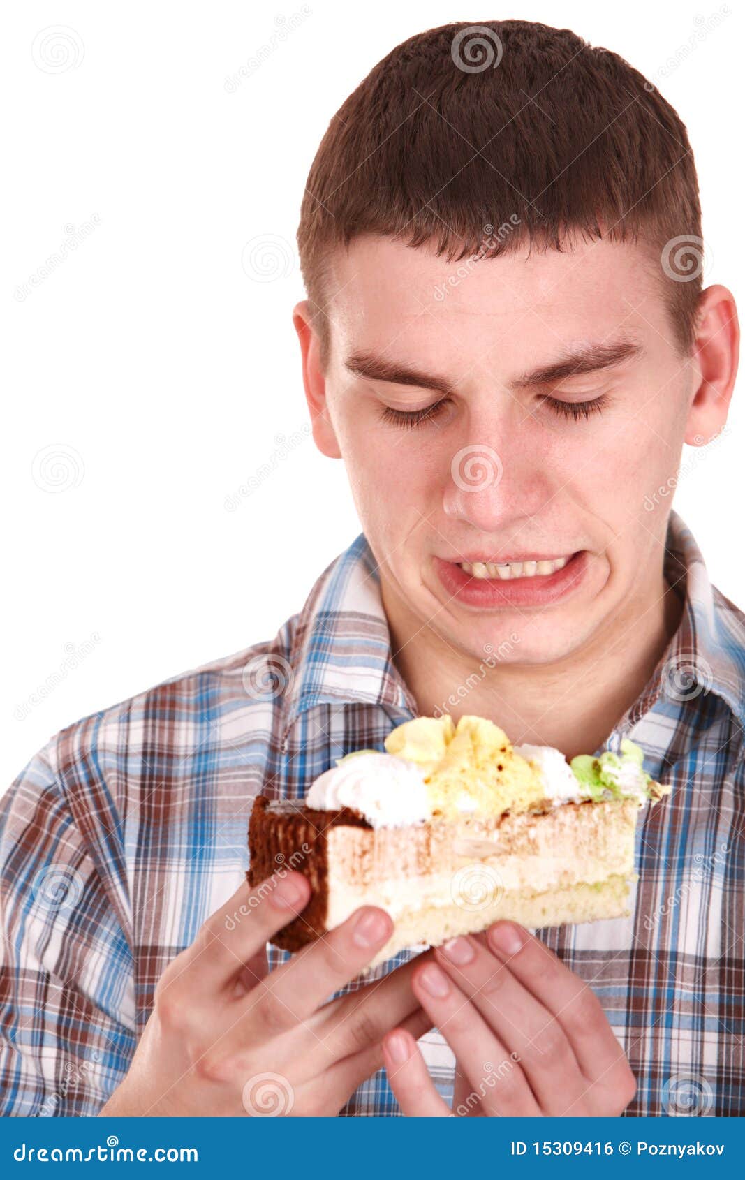 Face of man eating cake. stock photo. Image of male, person - 15309416