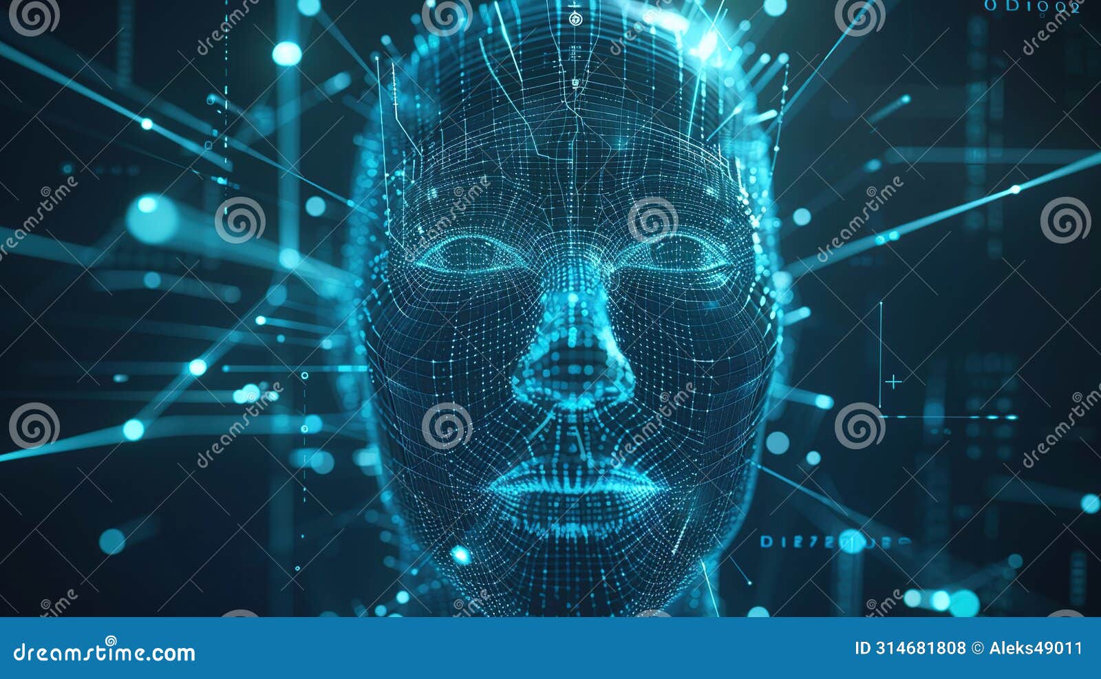 The Face of a Man of the Future. Artificial Intelligence Concept ...