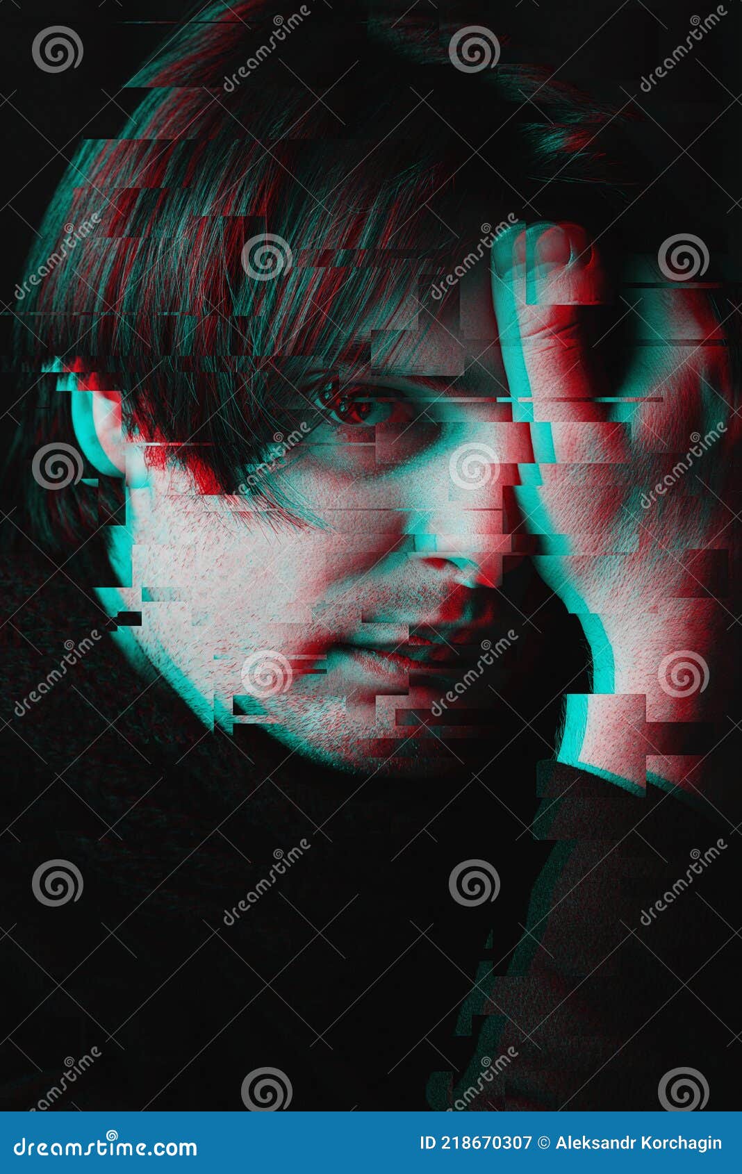 Face of Man with Glitch Effect of Virtual Reality Stock Image - Image ...