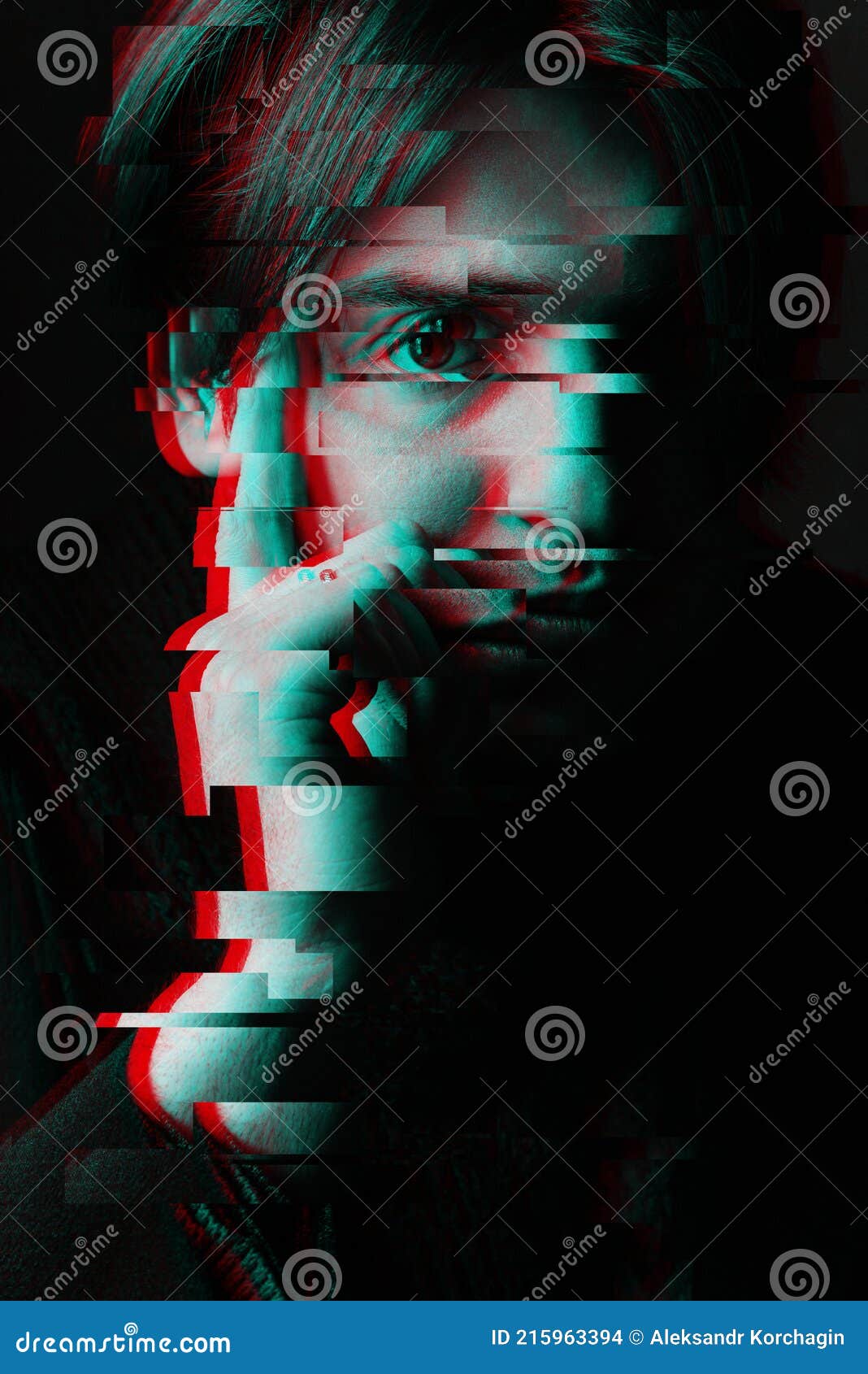Face of Man with Glitch Effect of Virtual Reality Stock Photo - Image ...