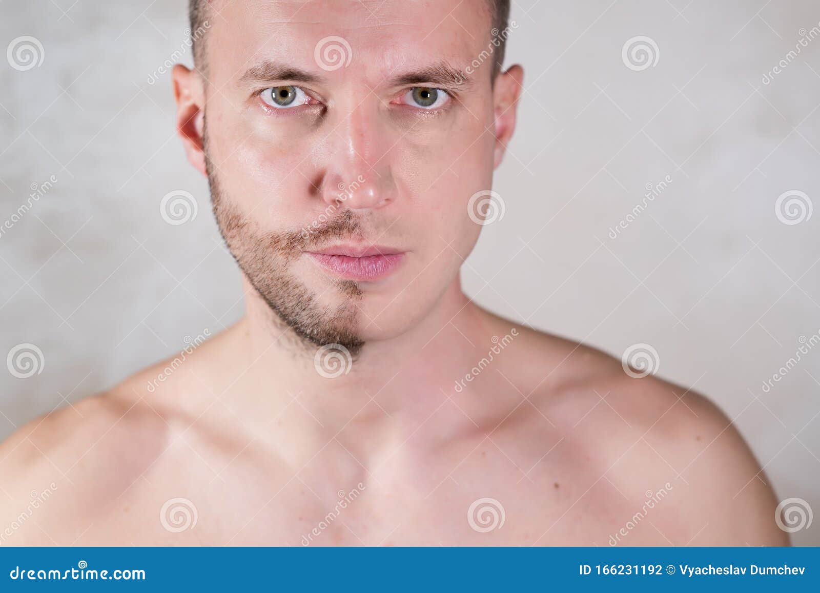 Face of a Man Half of Which is Covered with Stubble Stock Photo - Image ...