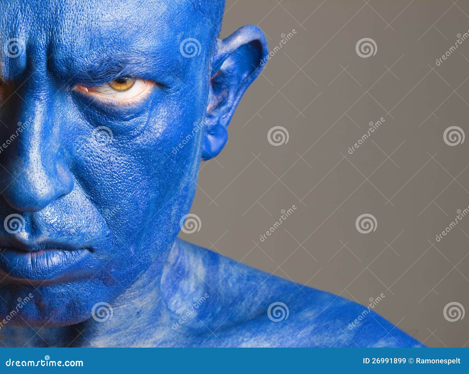 Face Man Painted of Blue Color Stock Image - Image of anger, human ...