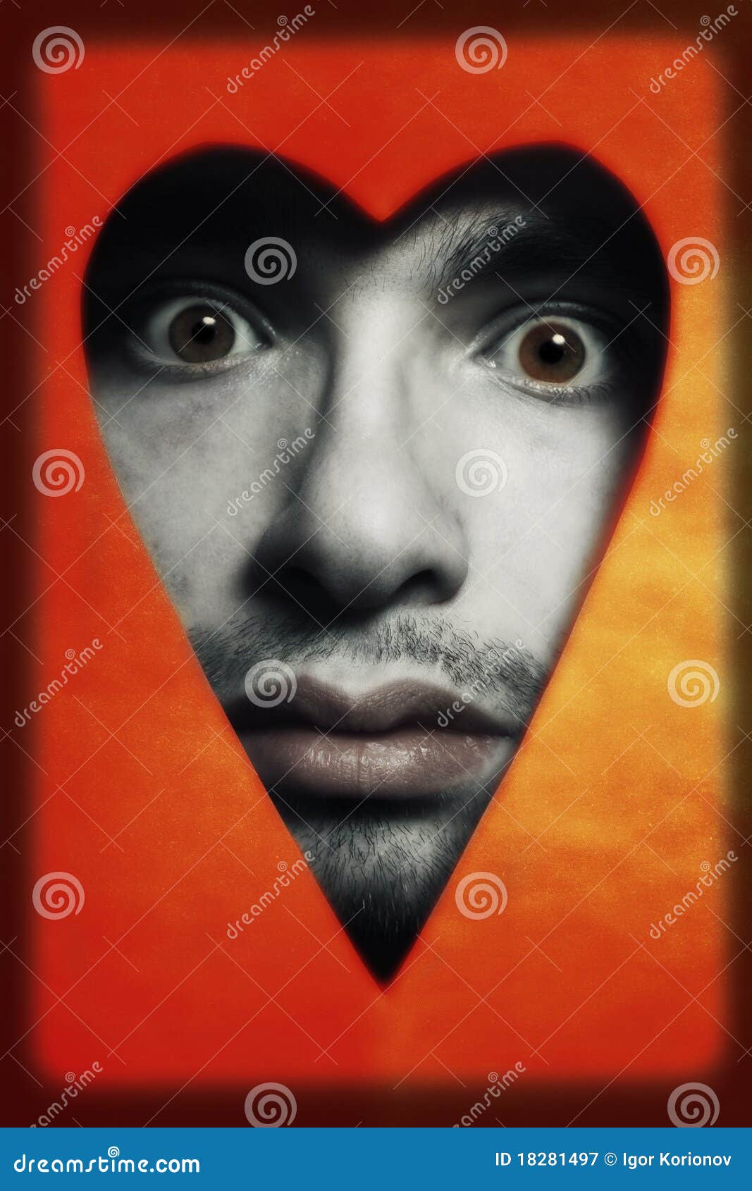 Face Man Peering from Hole in Heart-shaped Stock Image - Image of ...