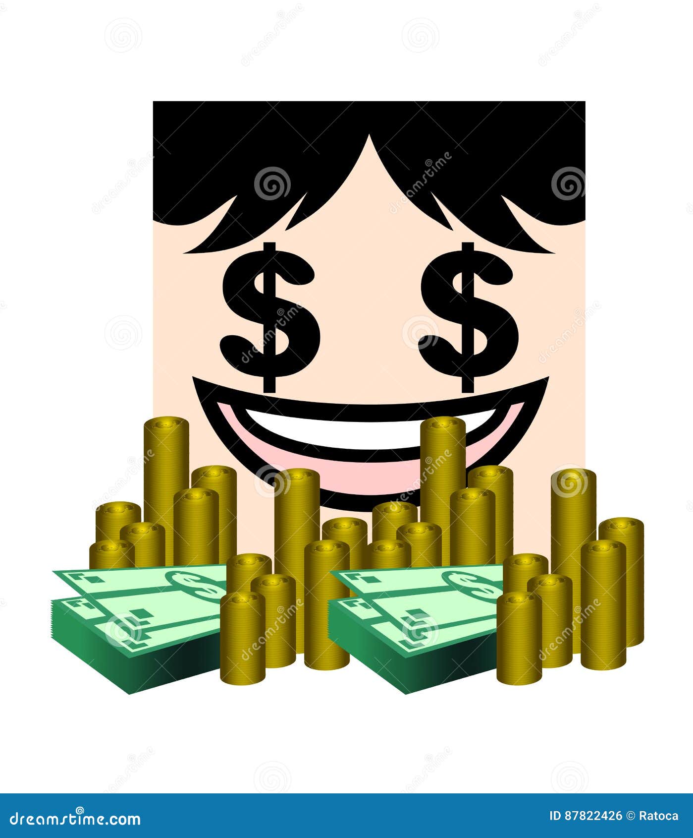 Face with many money stock vector. Illustration of happy - 87822426