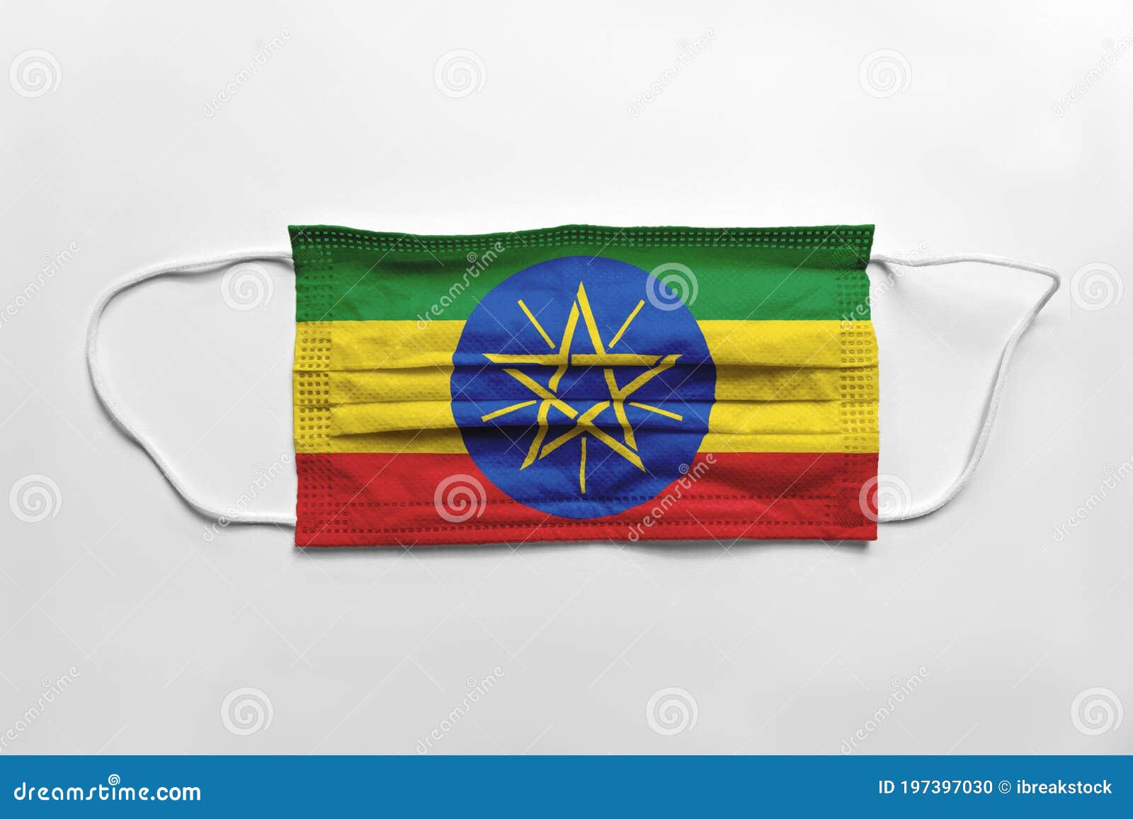 Face Mask with Ethiopia Flag Printed, on White Background, Isolated ...