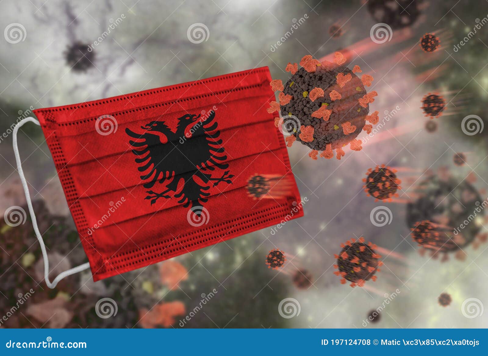 Face Mask with Flag of Albania, Defending Coronavirus Stock Photo ...