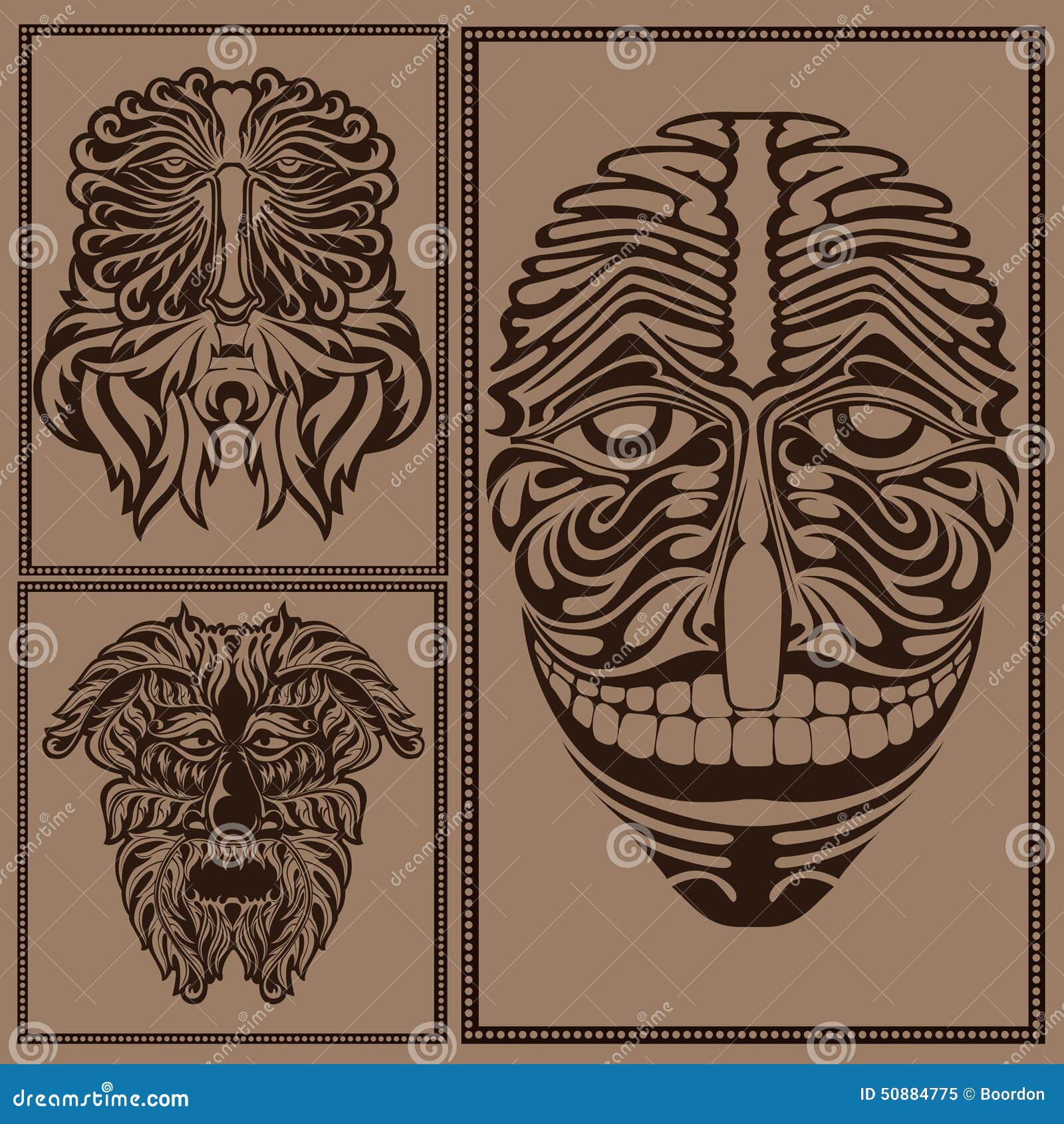 Forest Spirit. Tree Branches Form A Magic Wood Face Seamless Pattern In ...