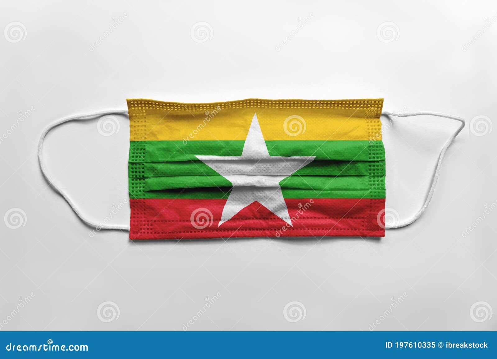 Face Mask with Myanmar Flag Printed, on White Background, Isolated ...