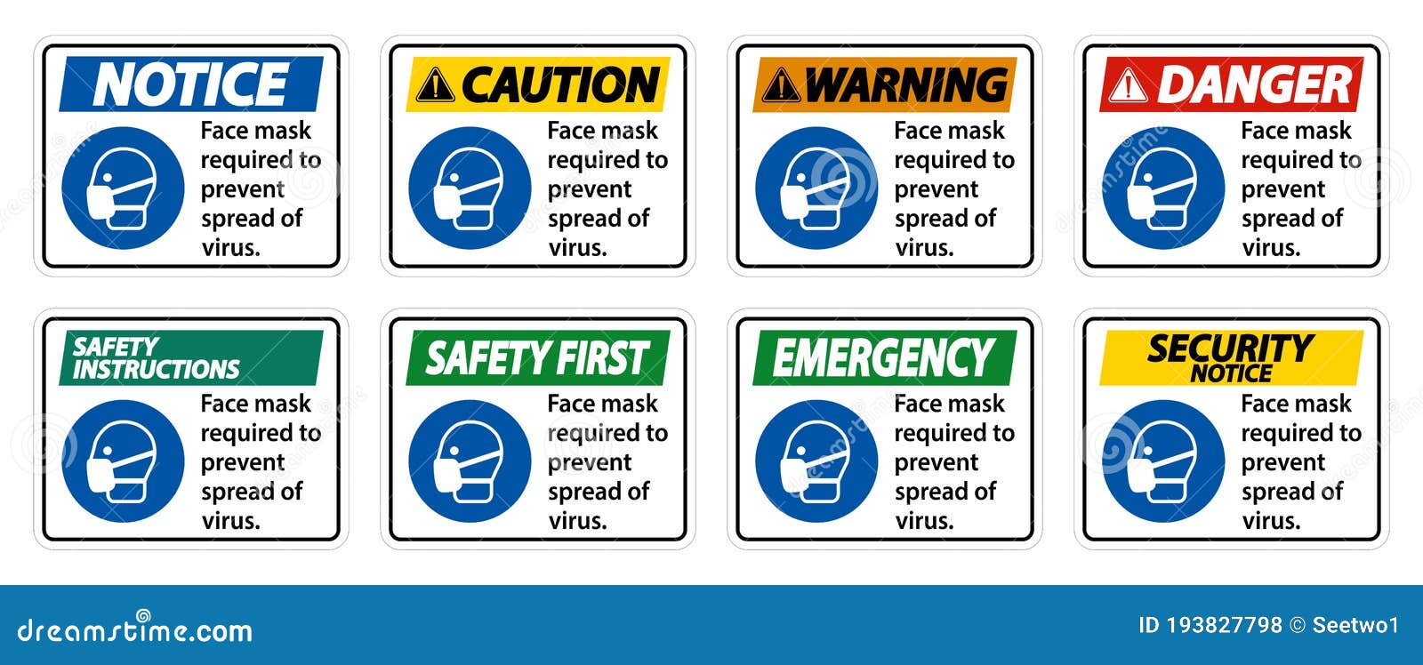 Face Mask Required To Prevent Spread of Virus Sign on White Background ...
