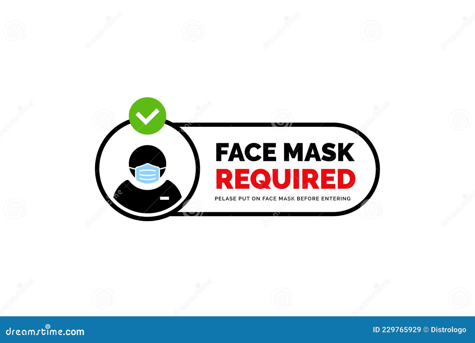 Face Mask Required Warning Prevention Sign. Human Profile Silhouette ...