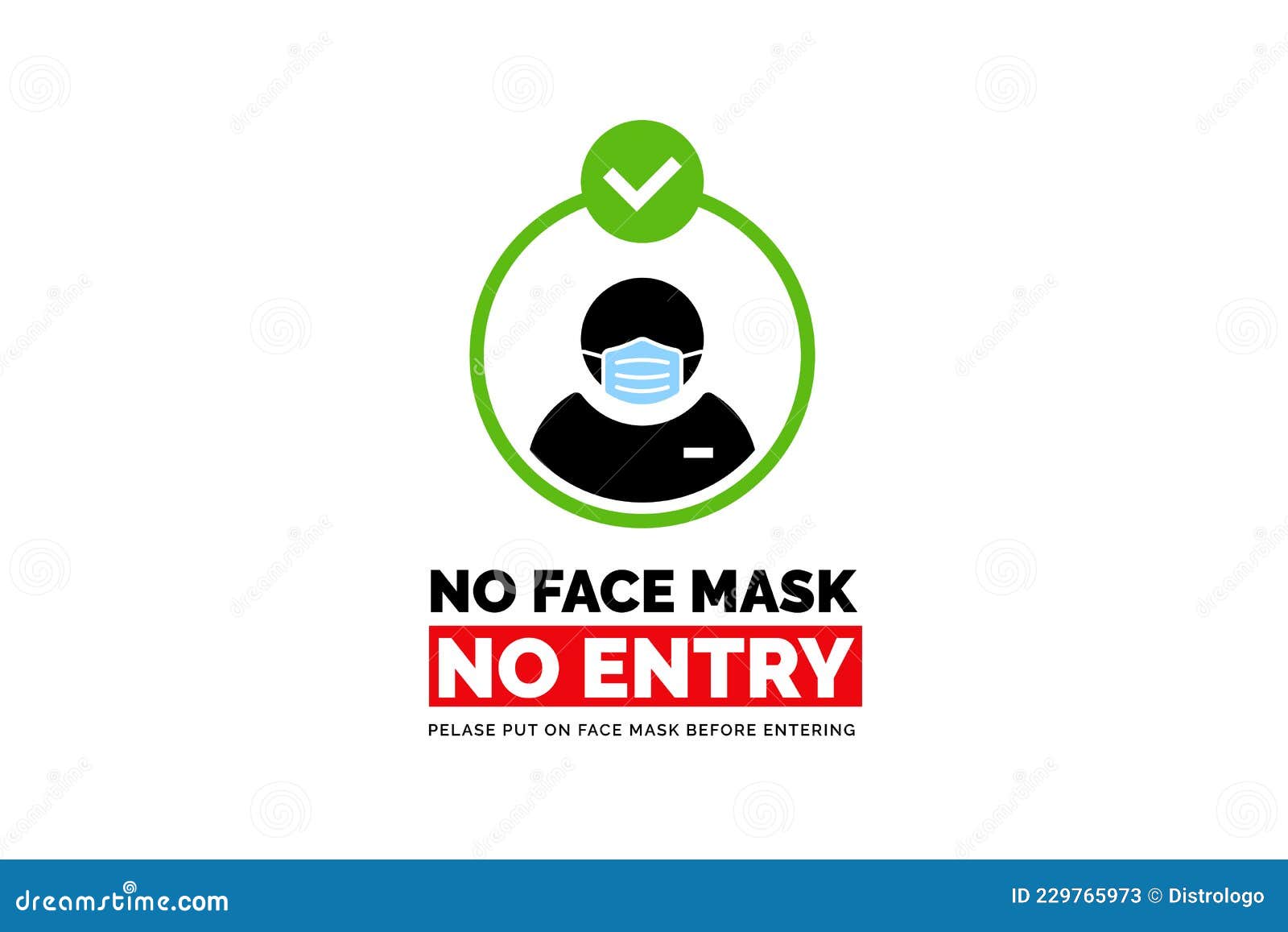 Face Mask Required Warning Prevention Sign. No Face Mask No Entry Sign ...