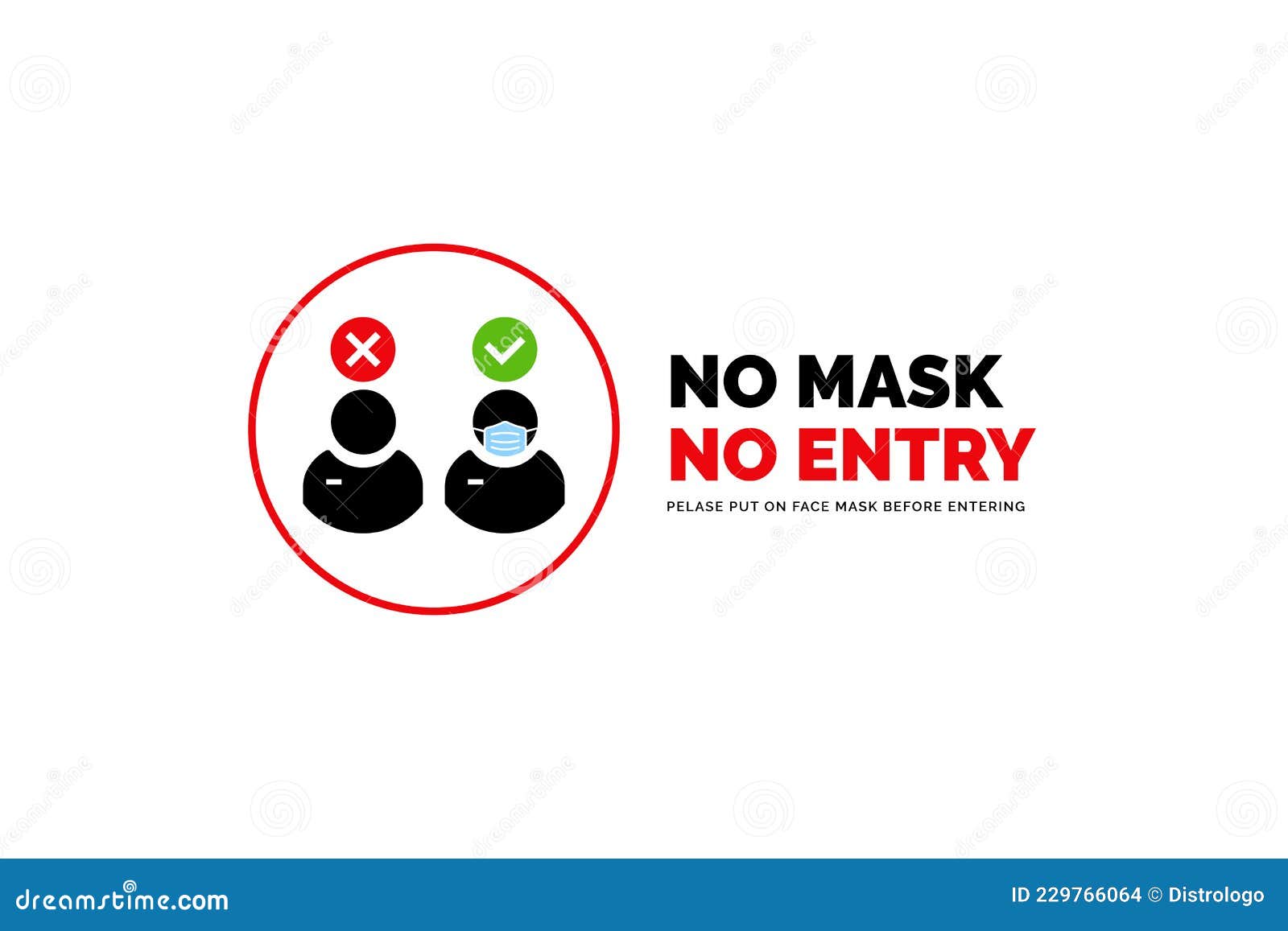 Face Mask Required Warning Prevention Sign. No Face Mask No Entry Sign ...