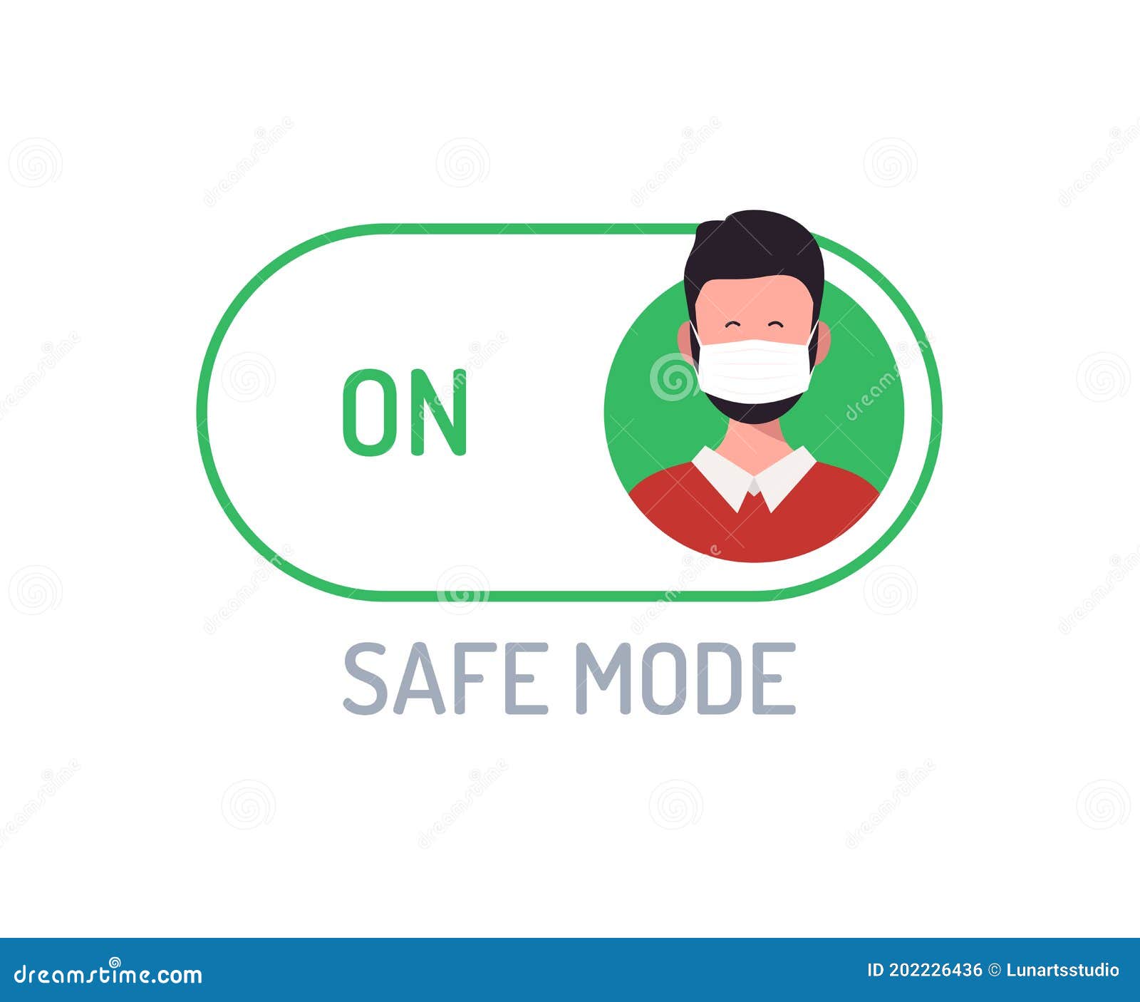 Face Mask Safe Mode Switch Toggle. Flat Vector Illustration With ...