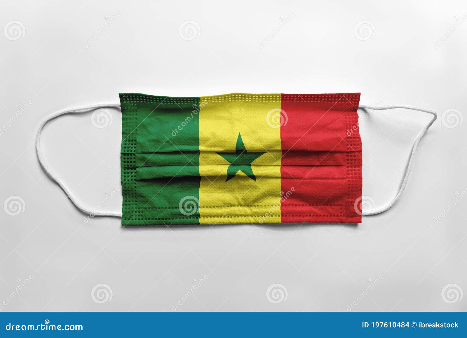 Face Mask with Senegal Flag Printed, on White Background, Isolated ...