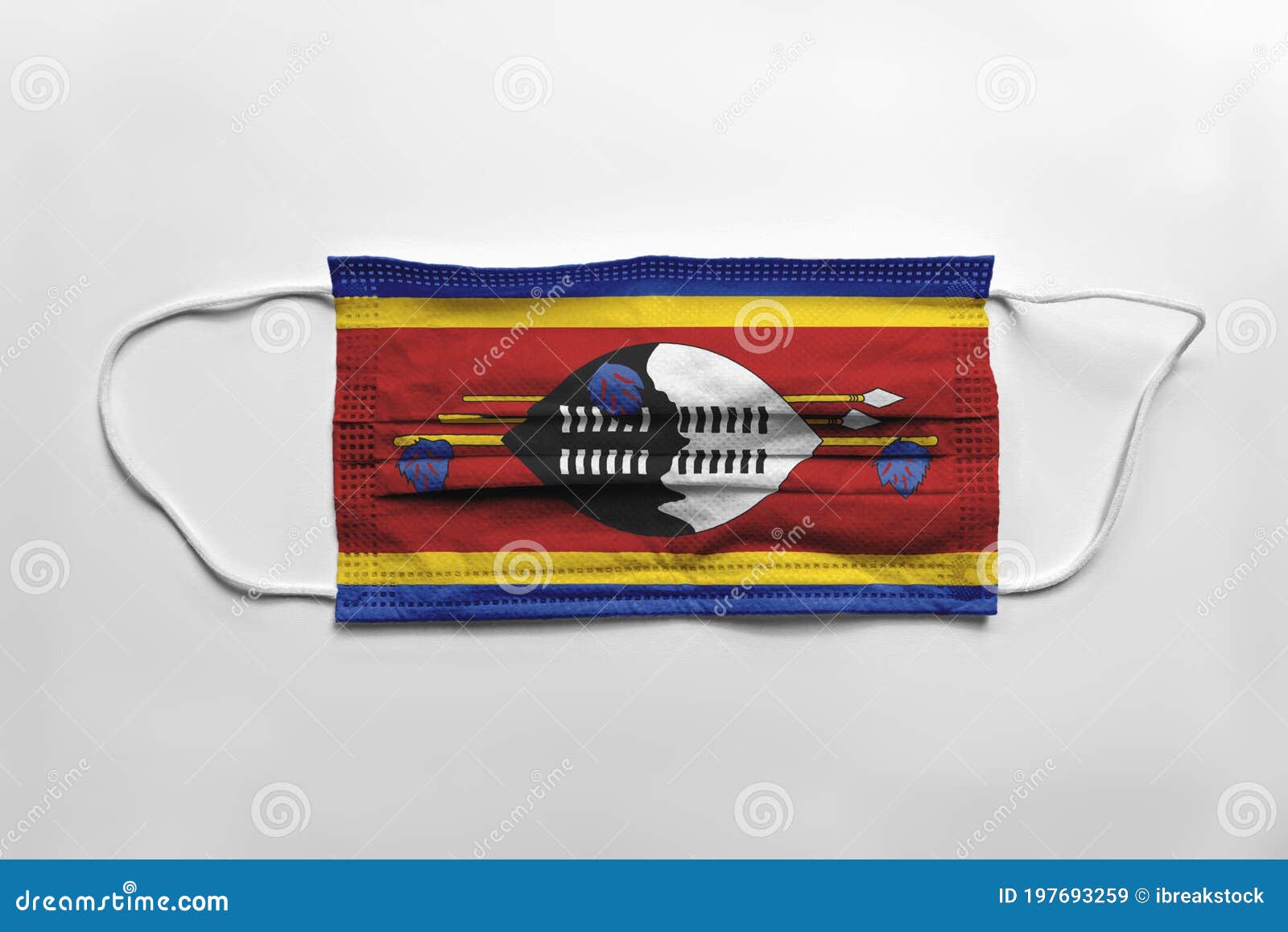 Face Mask with Swaziland Flag Printed, on White Background, Isolated ...