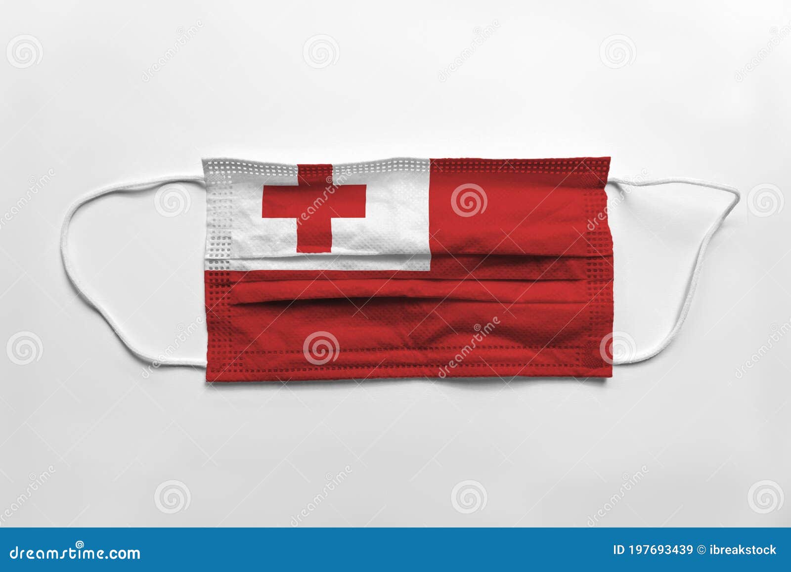 Face Mask with Tonga Flag Printed, on White Background, Isolated Stock ...