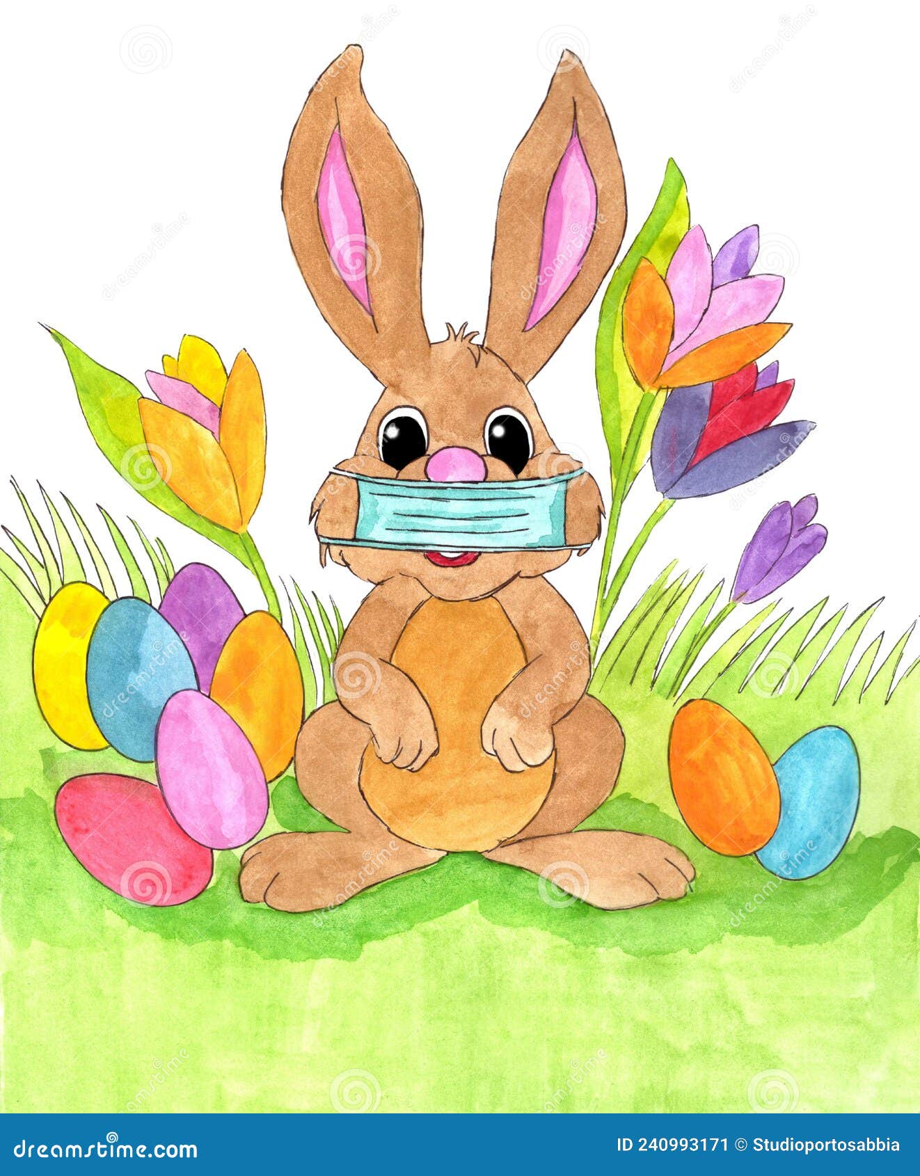 Face masked easter bunny stock illustration. Illustration of eggs ...