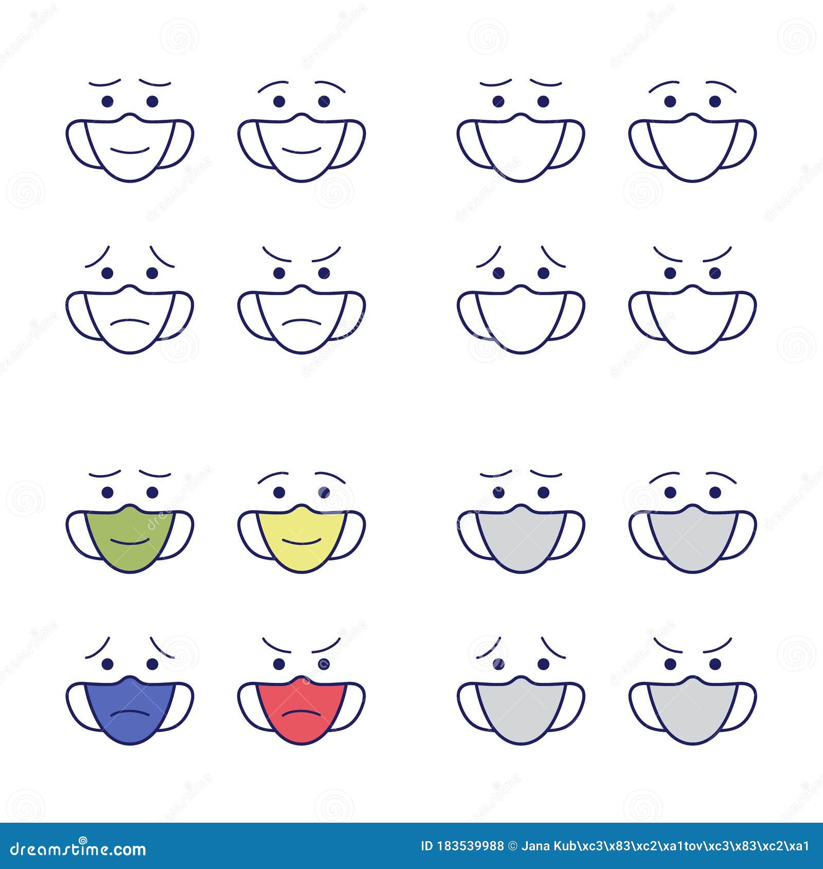 Face masks with expression stock vector. Illustration of cheerful ...