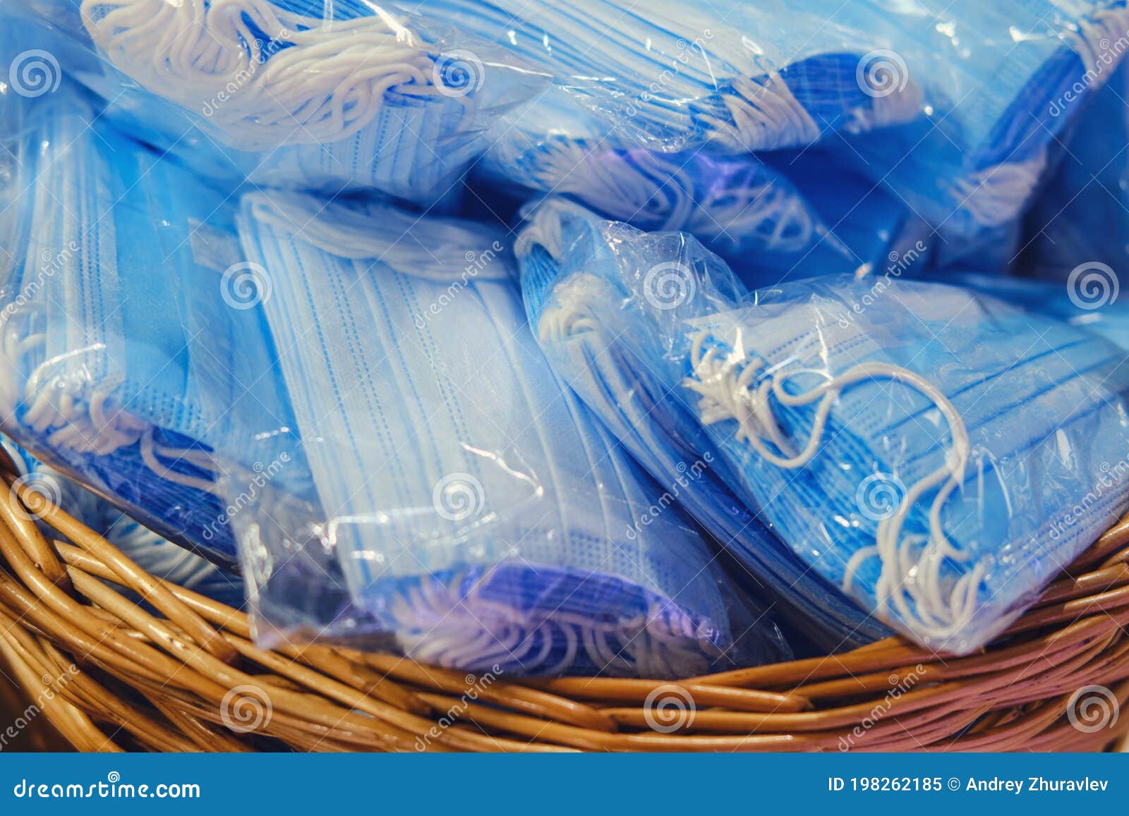 Face Masks in Packages are in a Wicker Basket Stock Image - Image of ...