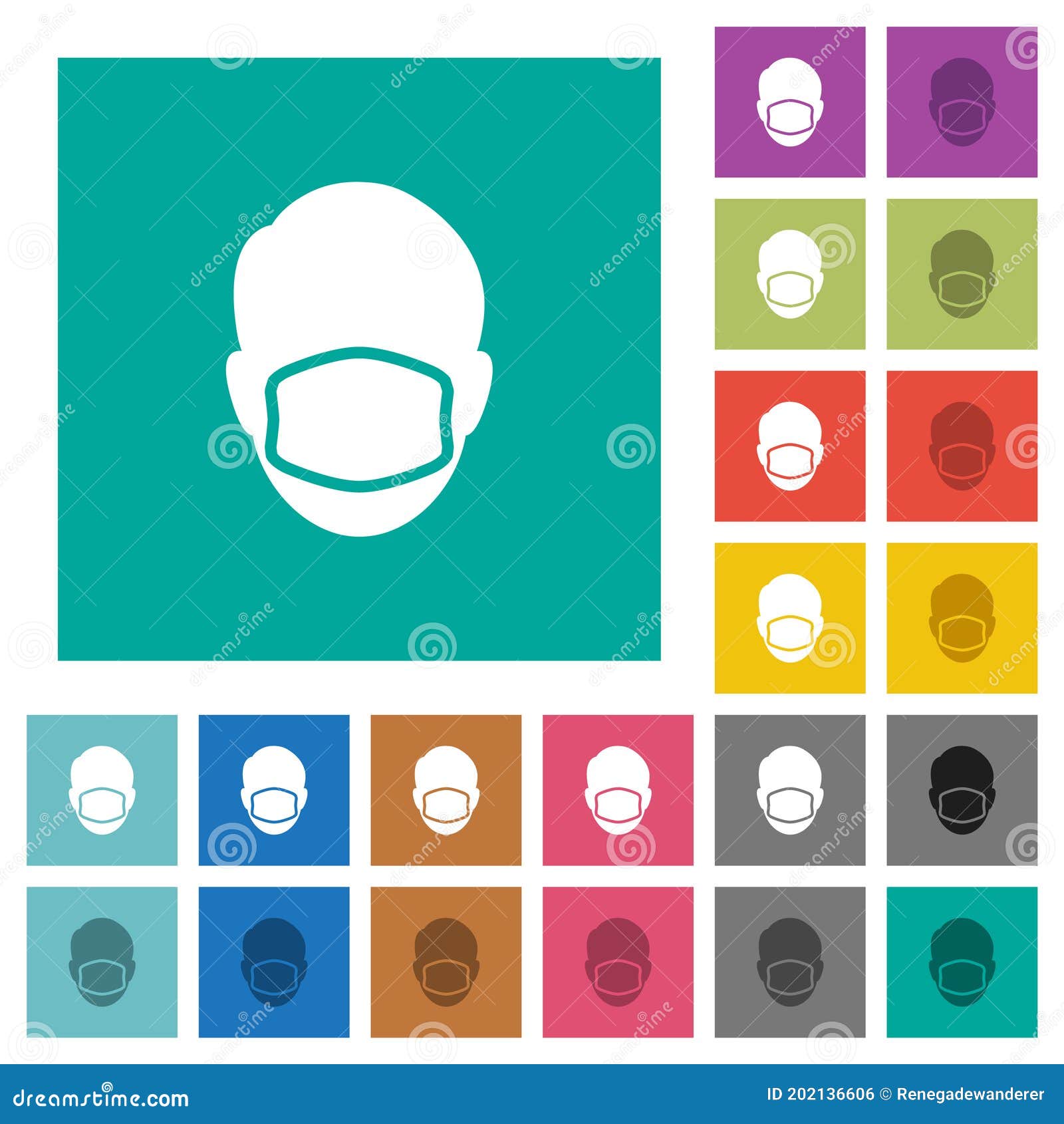 Face with Medical Mask Square Flat Multi Colored Icons Stock Vector ...