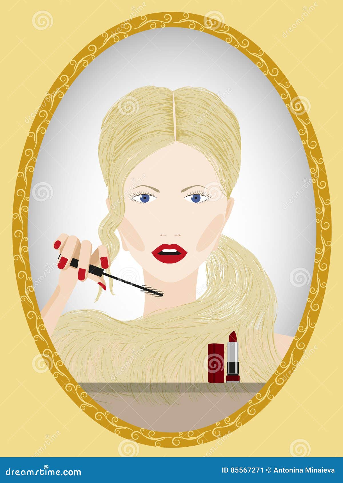Face in mirror stock vector. Illustration of makeup, blonde - 85567271