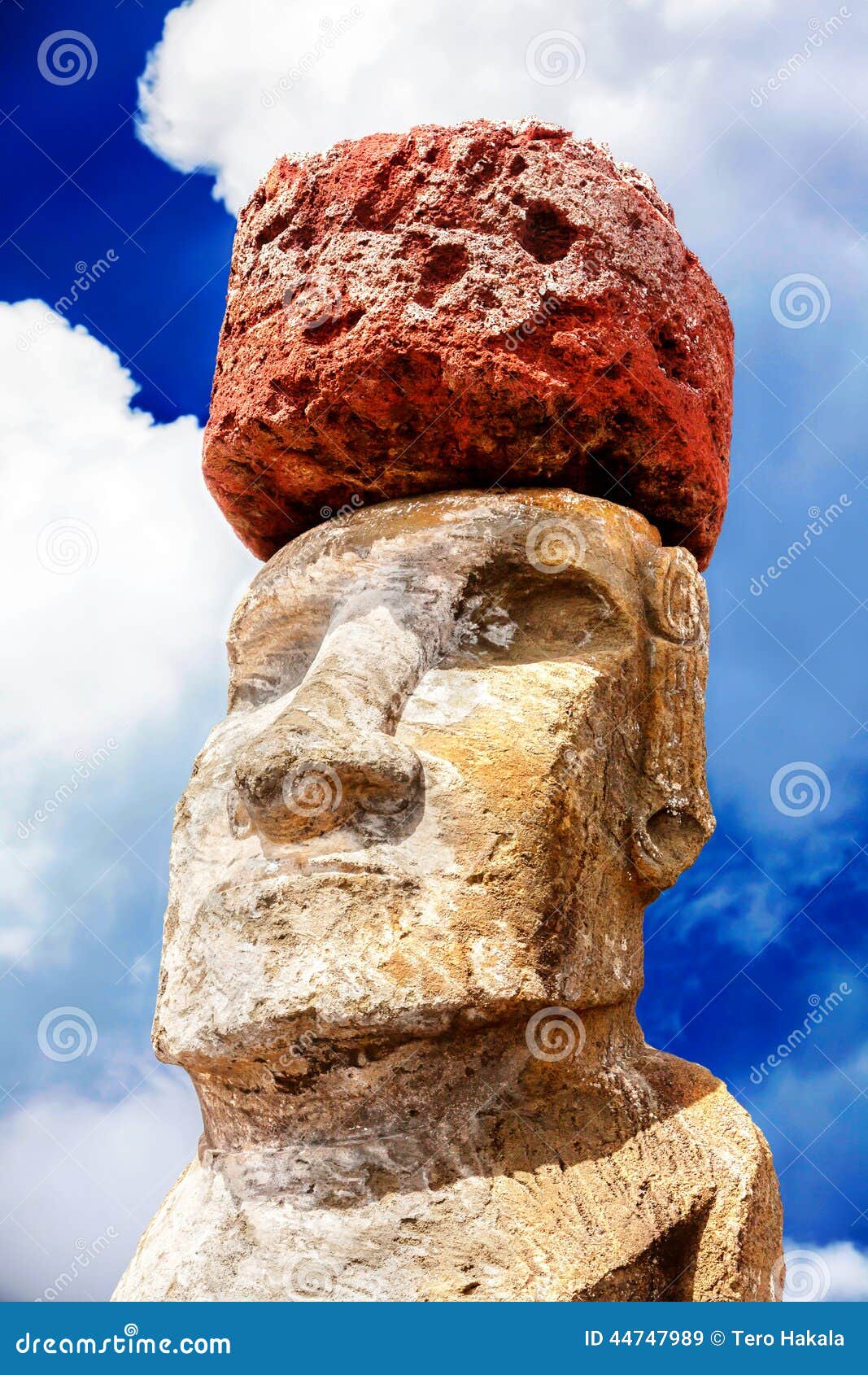 Face of a Moai with a Red Hat in Easter Island Stock Image - Image of ...