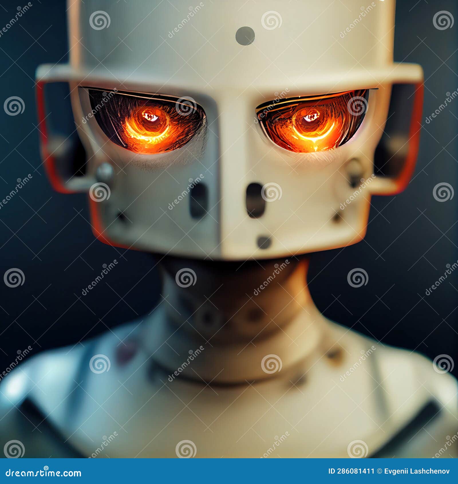 The Face of a Modern Robot with Glowing Eyes. only the Eyes are in ...