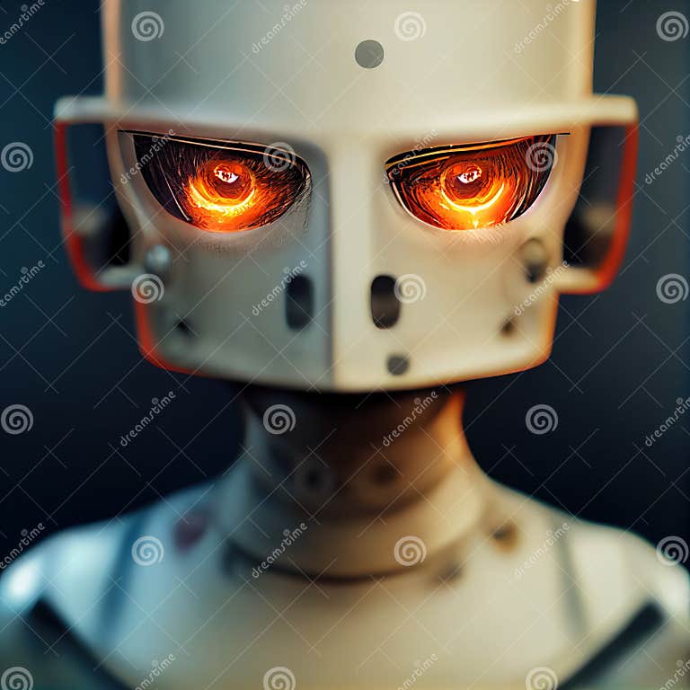 The Face of a Modern Robot with Glowing Eyes. only the Eyes are in ...