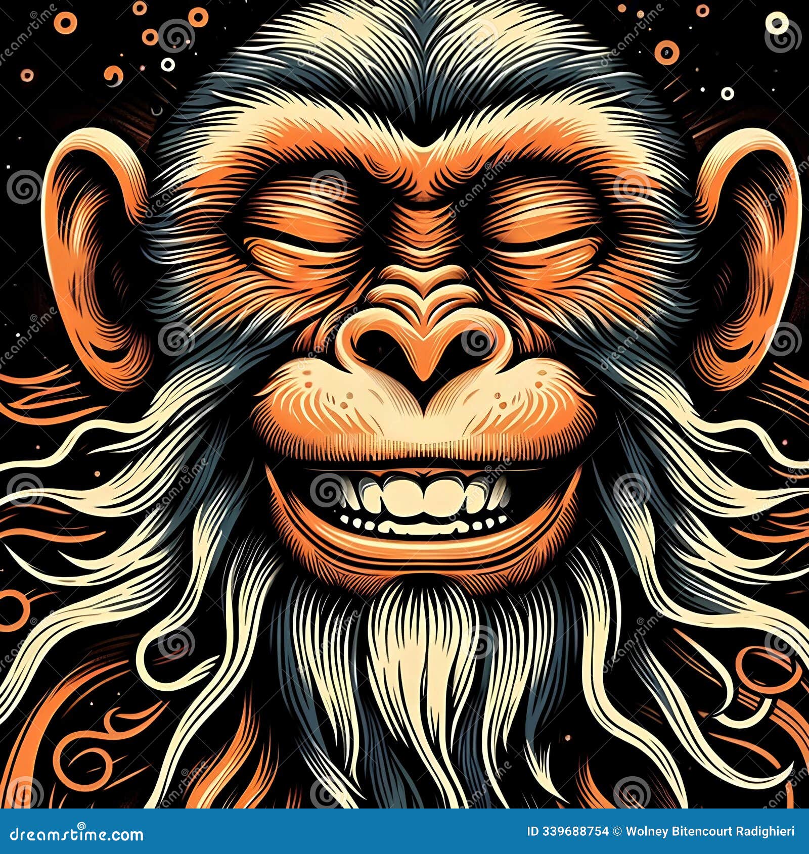 The Face of a Monkey Smiling Stock Illustration - Illustration of ...