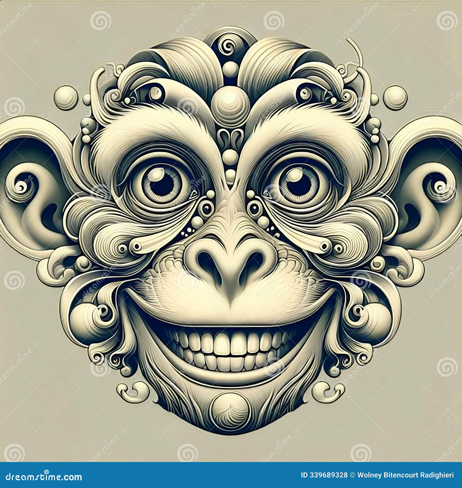 The Face of a Monkey Smiling Stock Illustration - Illustration of fauna ...