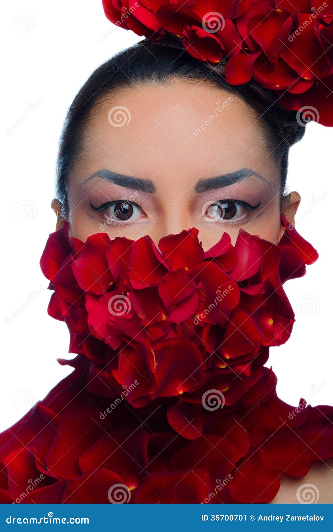 Face and Neck Girl Covered with Red Rose Stock Image - Image of person ...