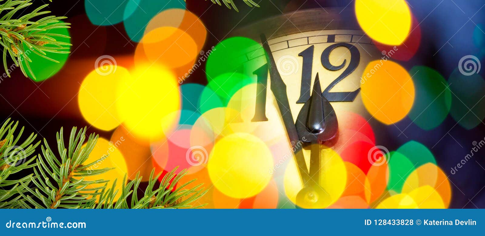Face of new year clock stock photo. Image of branch - 128433828