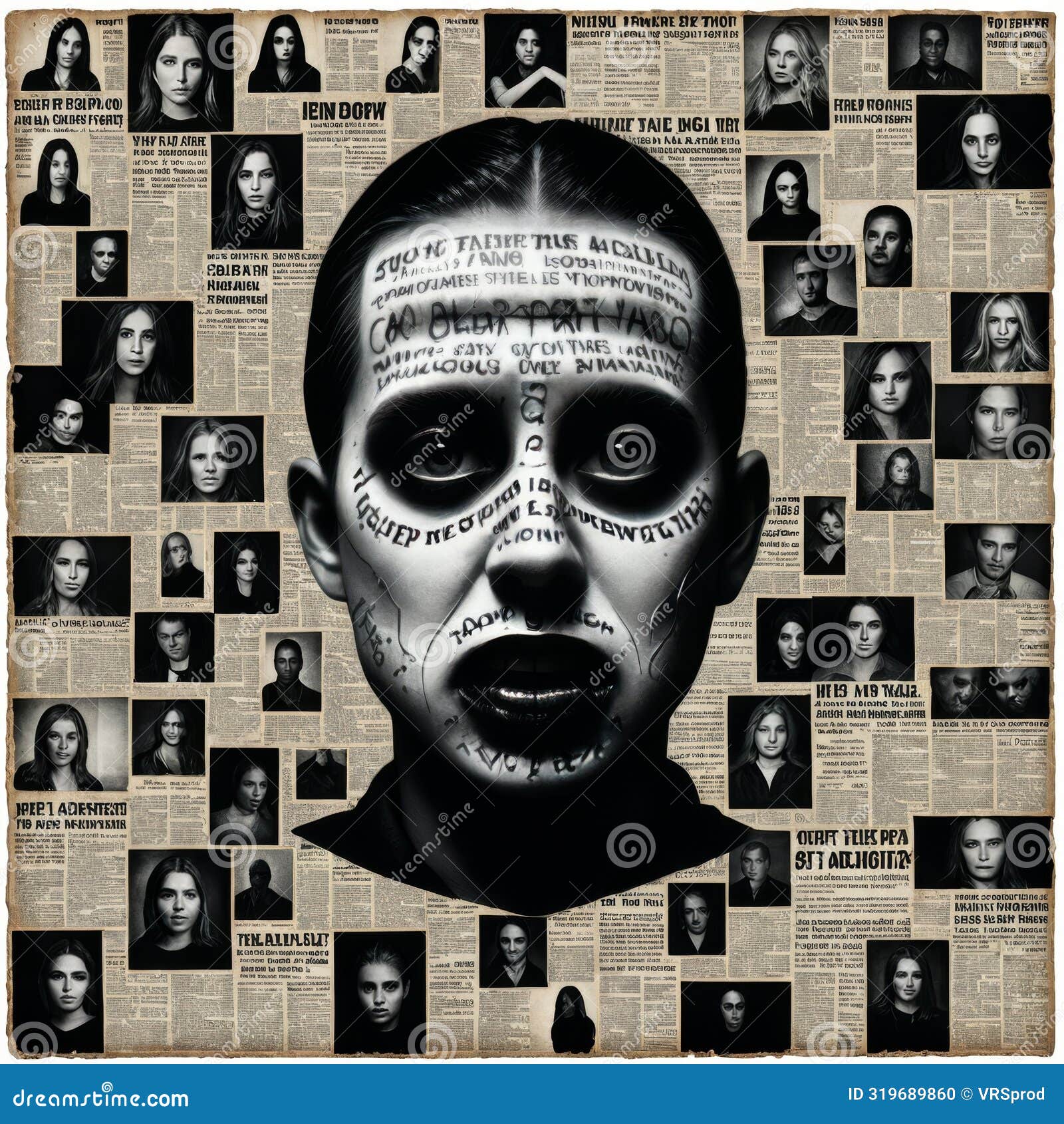 Face with Newspaper Clippings and Headlines Collage Stock Photo - Image ...