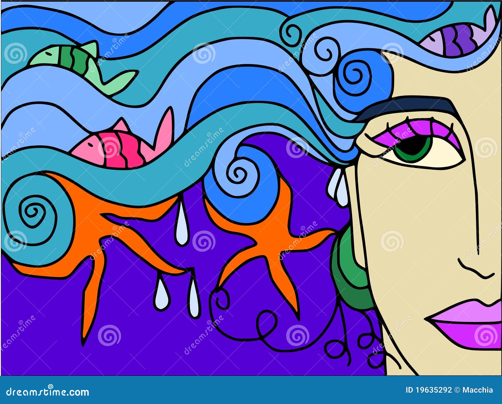 Face and ocean stock vector. Illustration of face, waves - 19635292