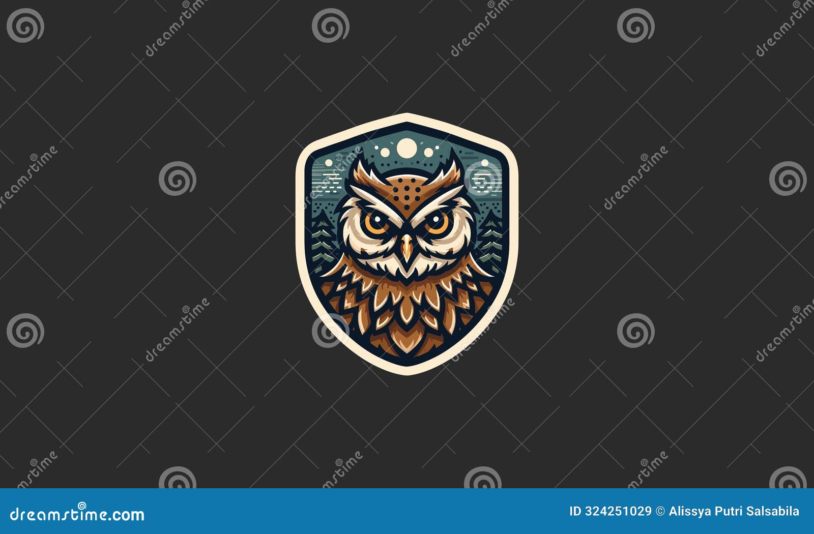 Face Owl with Shield and Forest Vector Logo Design Stock Vector ...