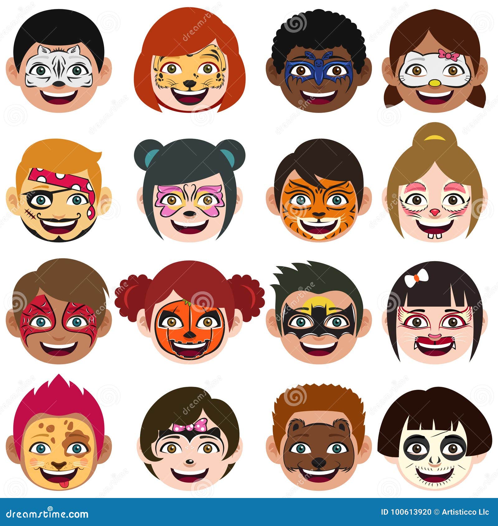 Face Painted Kids Illustration Stock Vector - Illustration of ...