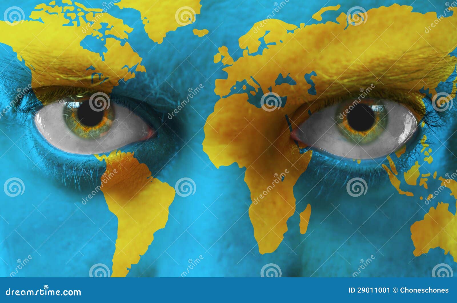 Face with painted map stock illustration. Illustration of green - 29011001