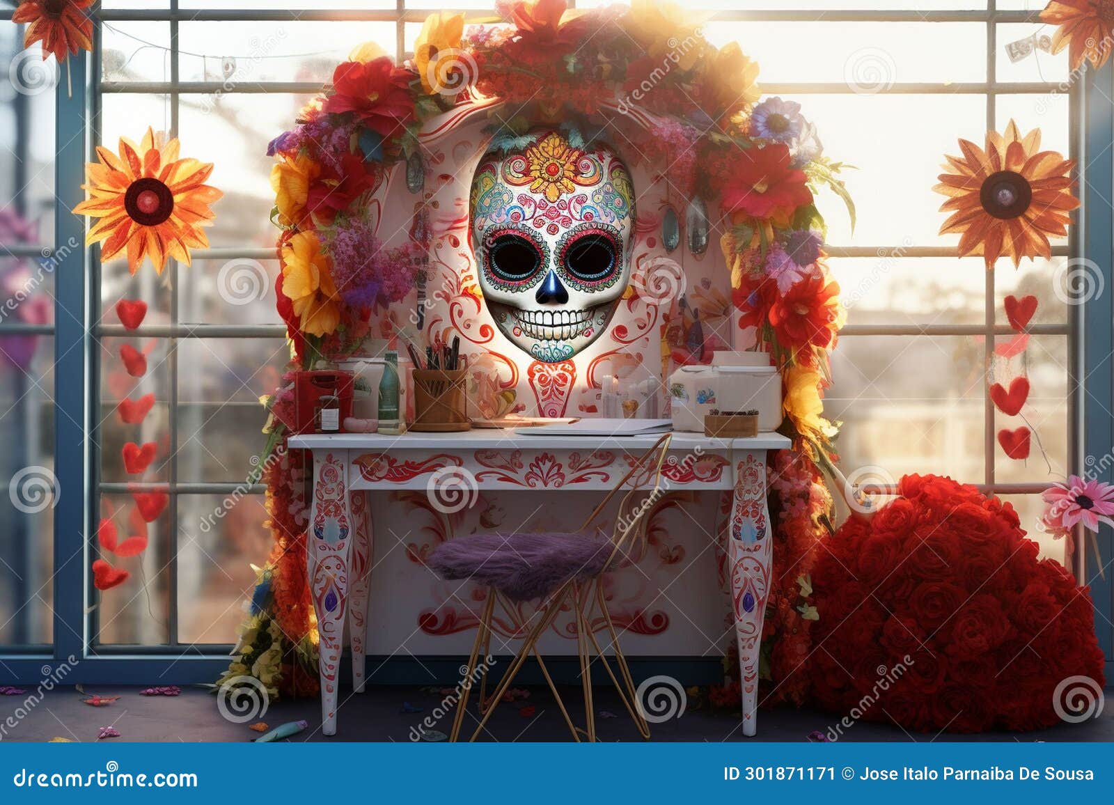 Face Painting Booth with Day of the Dead Designs Stock Illustration ...