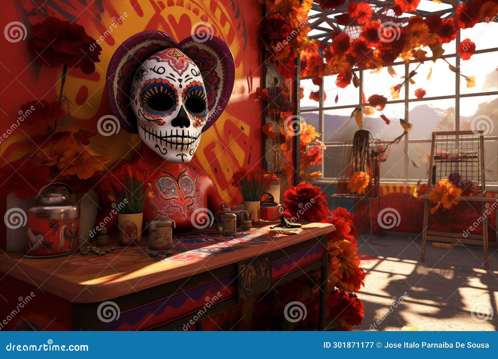 Face Painting Booth with Day of the Dead Designs Stock Illustration ...
