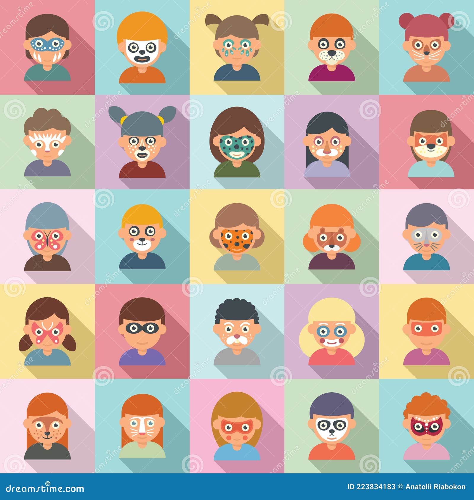 Face Painting Icons Set Flat Vector. Paint Kids Make Up Stock Vector ... Face Painting Icons Set Flat Vector. Paint Kids Make Up Stock Vector ...