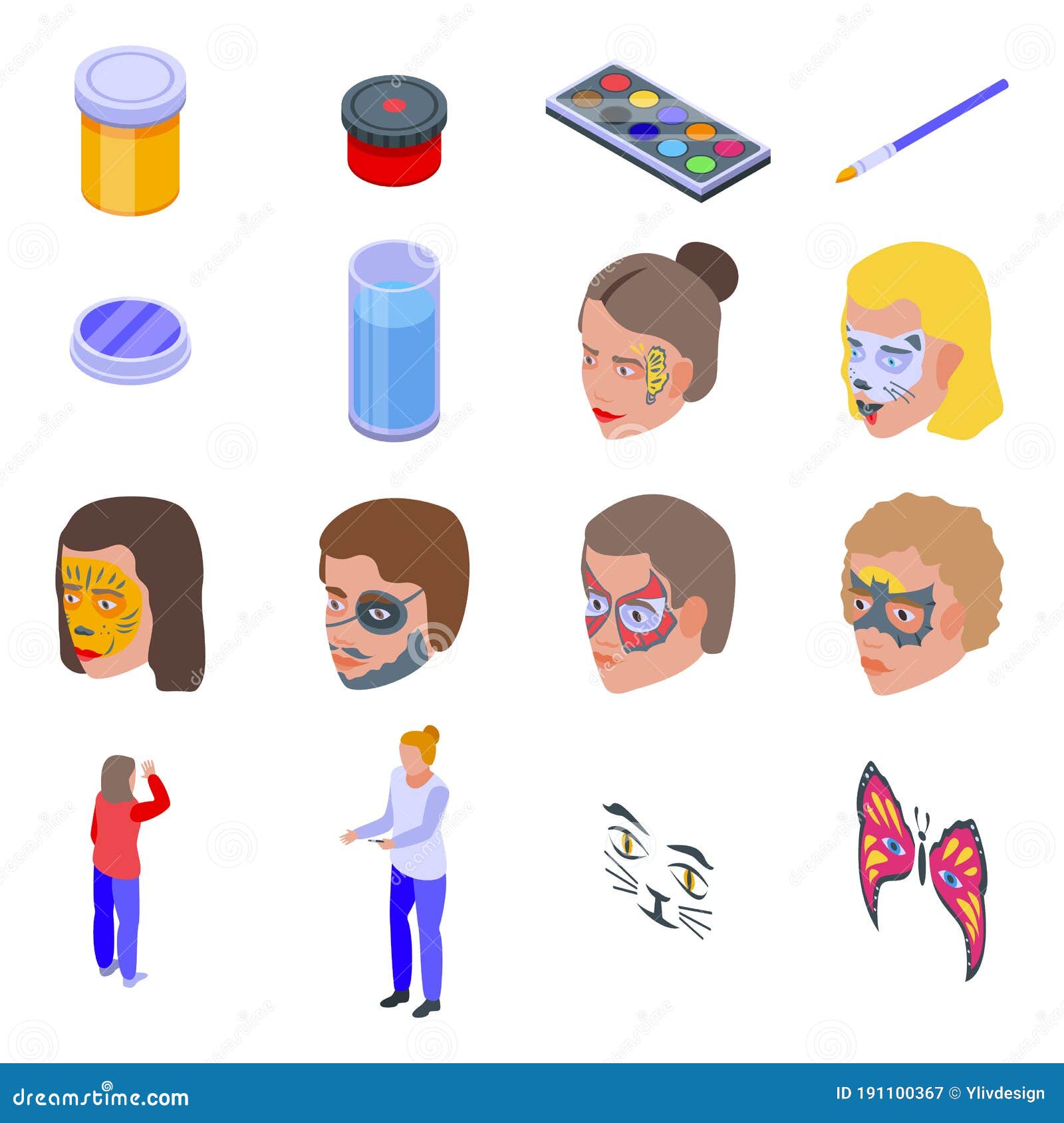 Face Painting Icons Set, Isometric Style Stock Vector - Illustration of ...