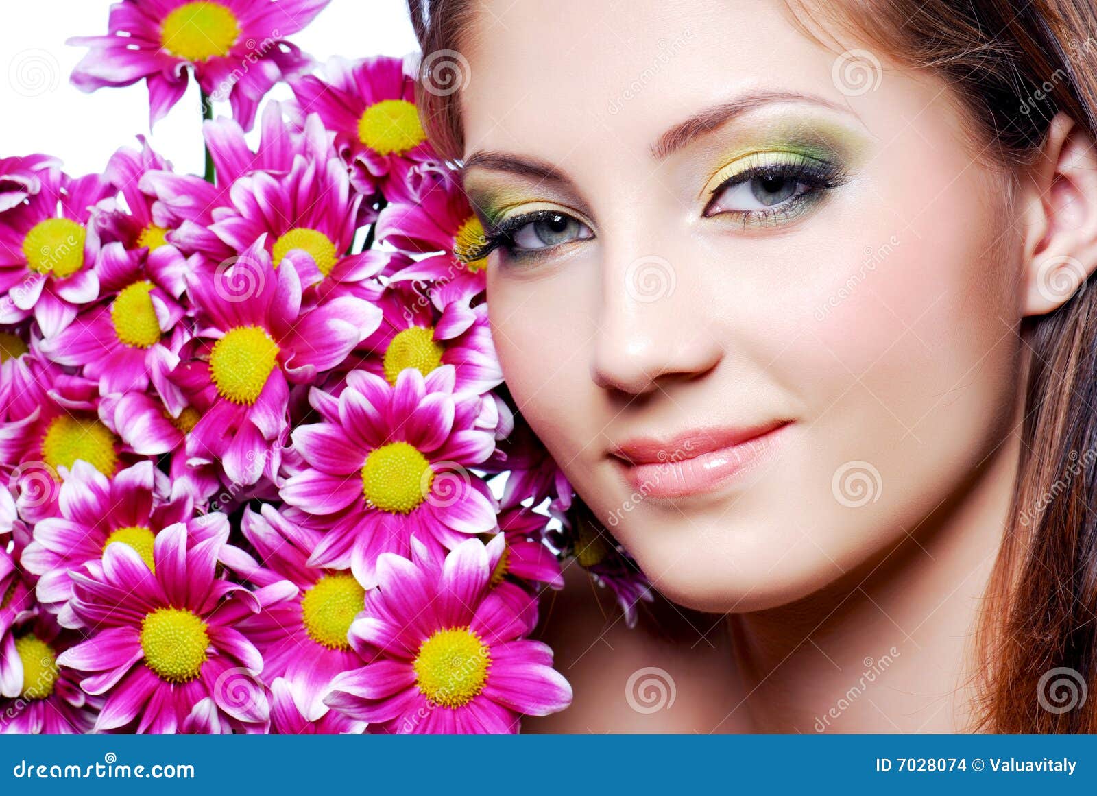 Face with pink flowers stock photo. Image of face, aroma - 7028074