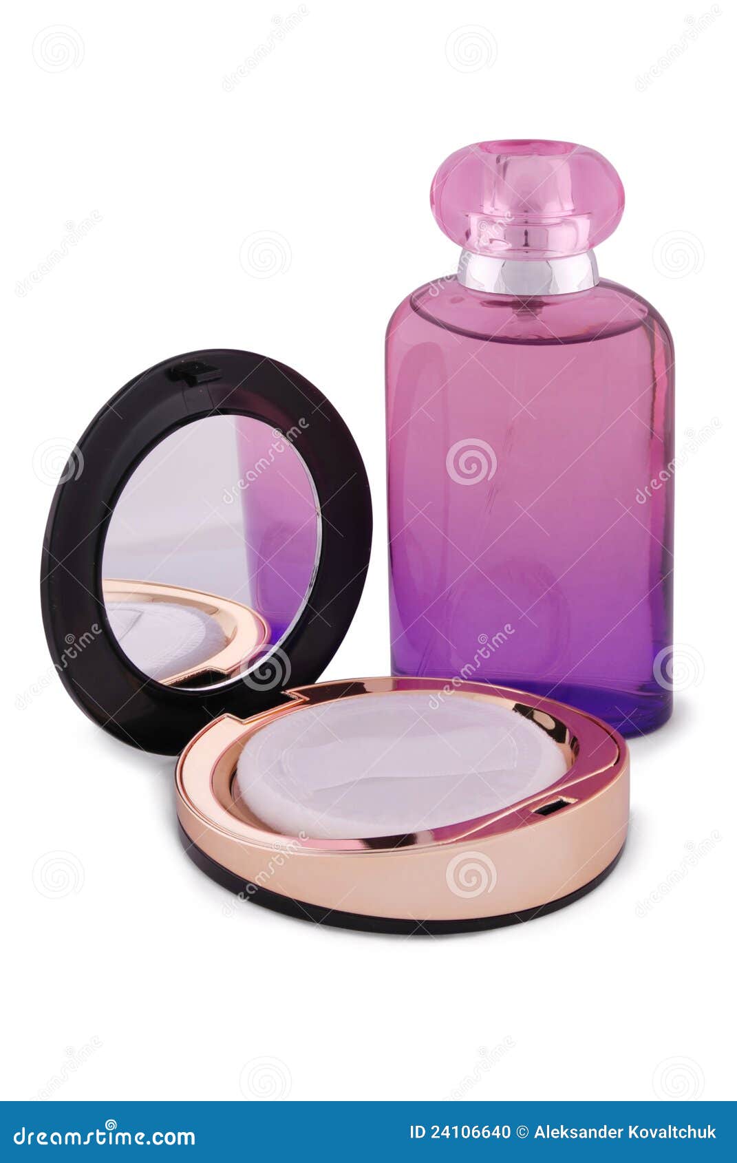 Face Powder and Bottle of Perfume Stock Photo - Image of females ...