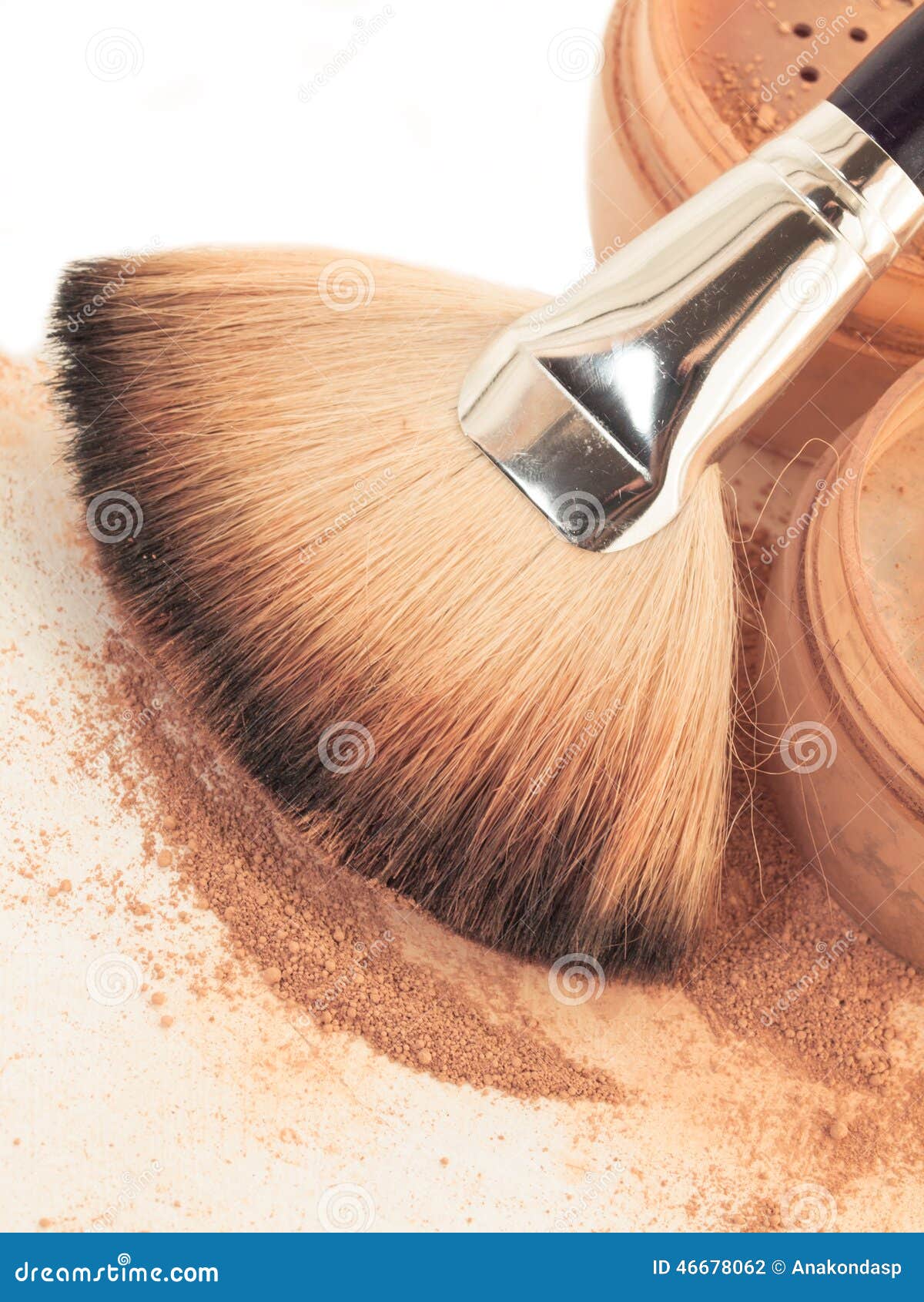 Face Powder and Brush. Close Up Stock Photo - Image of compact ...